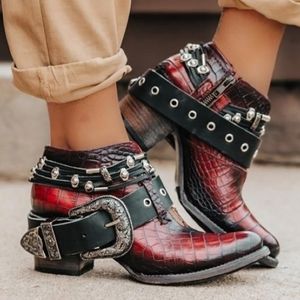Freebird by Steven | Shoes | Freebird Saloon Red Croc Booties 7 Sold Out | Poshmark